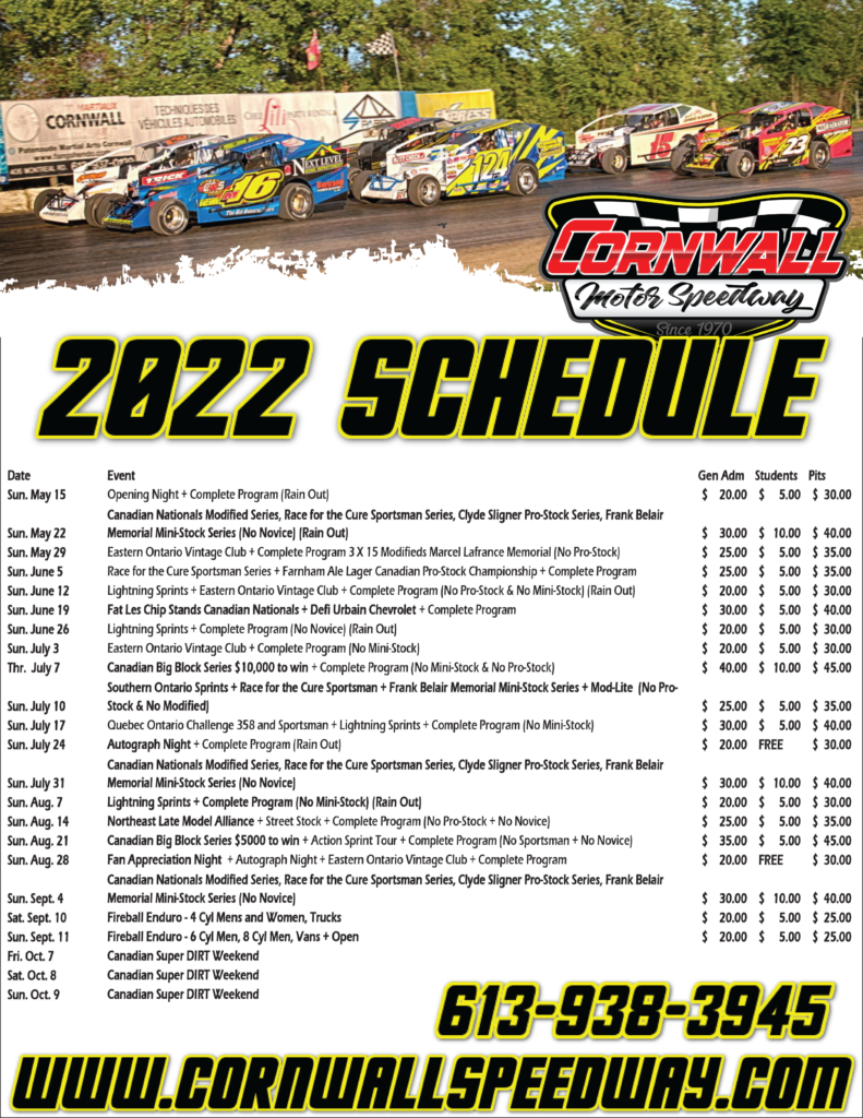 Schedule – Cornwall Motor Speedway